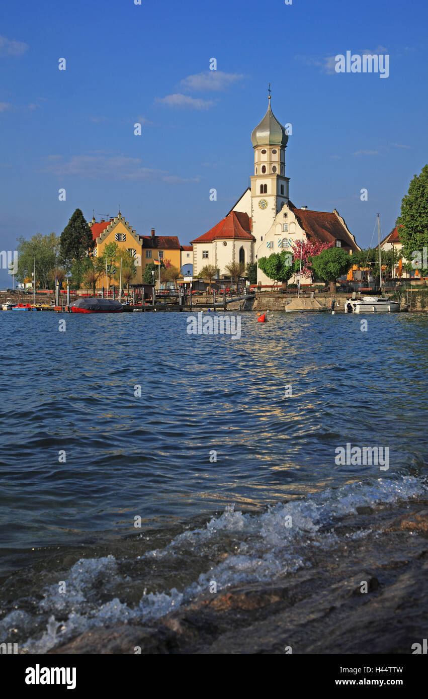 Germany, Bavaria, water castle, local view, church, Lake Constance ...