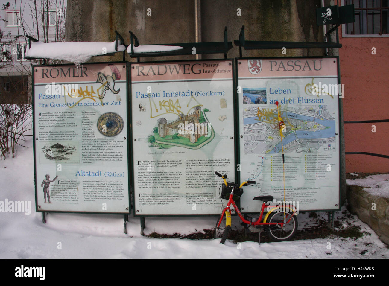 Germany, Lower Bavaria, Passau, information board, Roman's cycle track ...