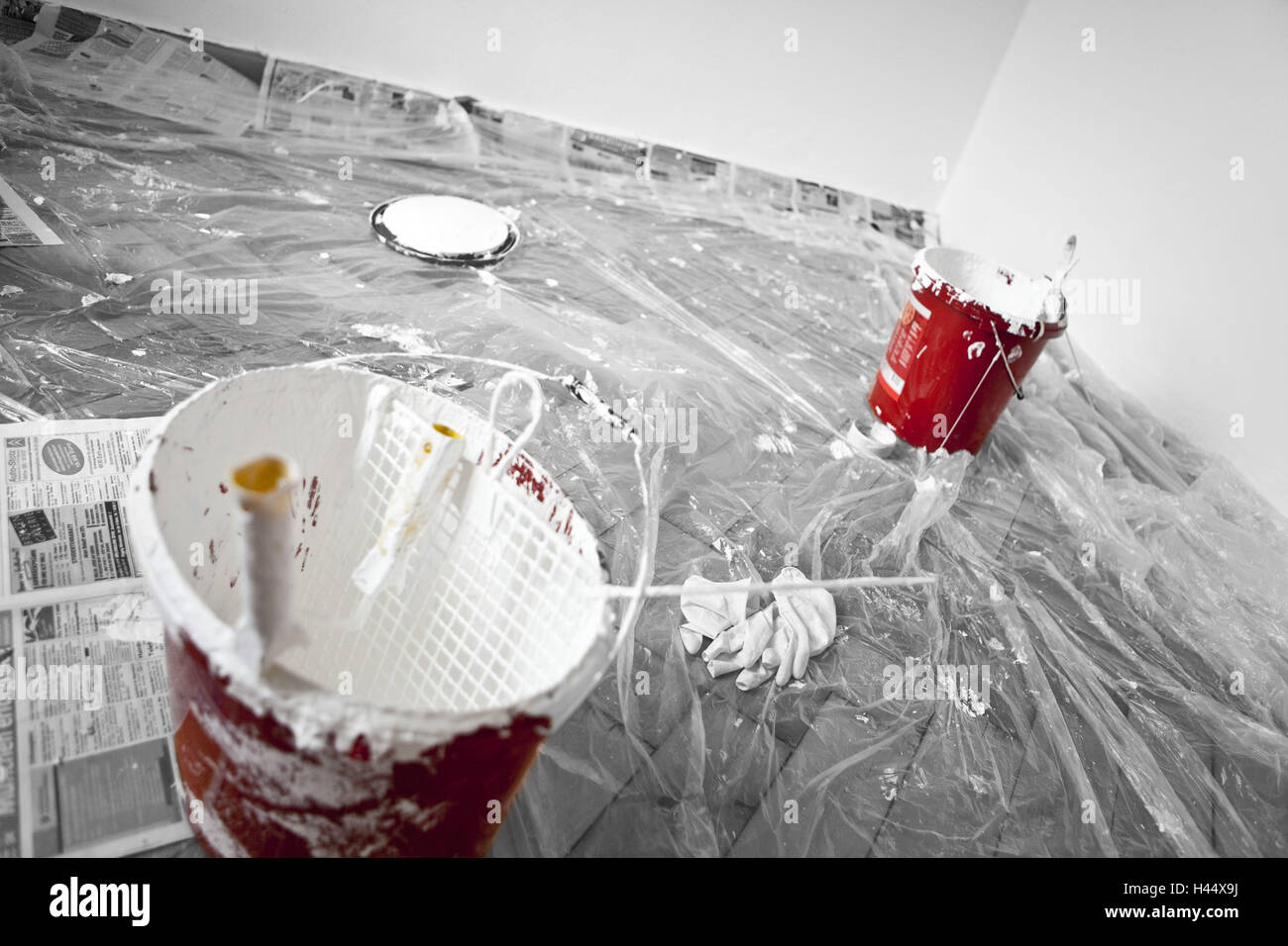 Painter's implements, plastic cover, interior Stock Photo - Alamy