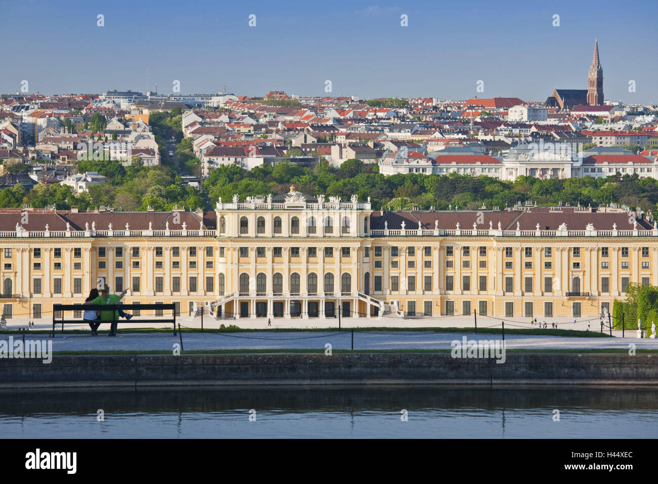 Austria, Vienna, castle Schönbrunn, park-bench, couple, back view Stock ...