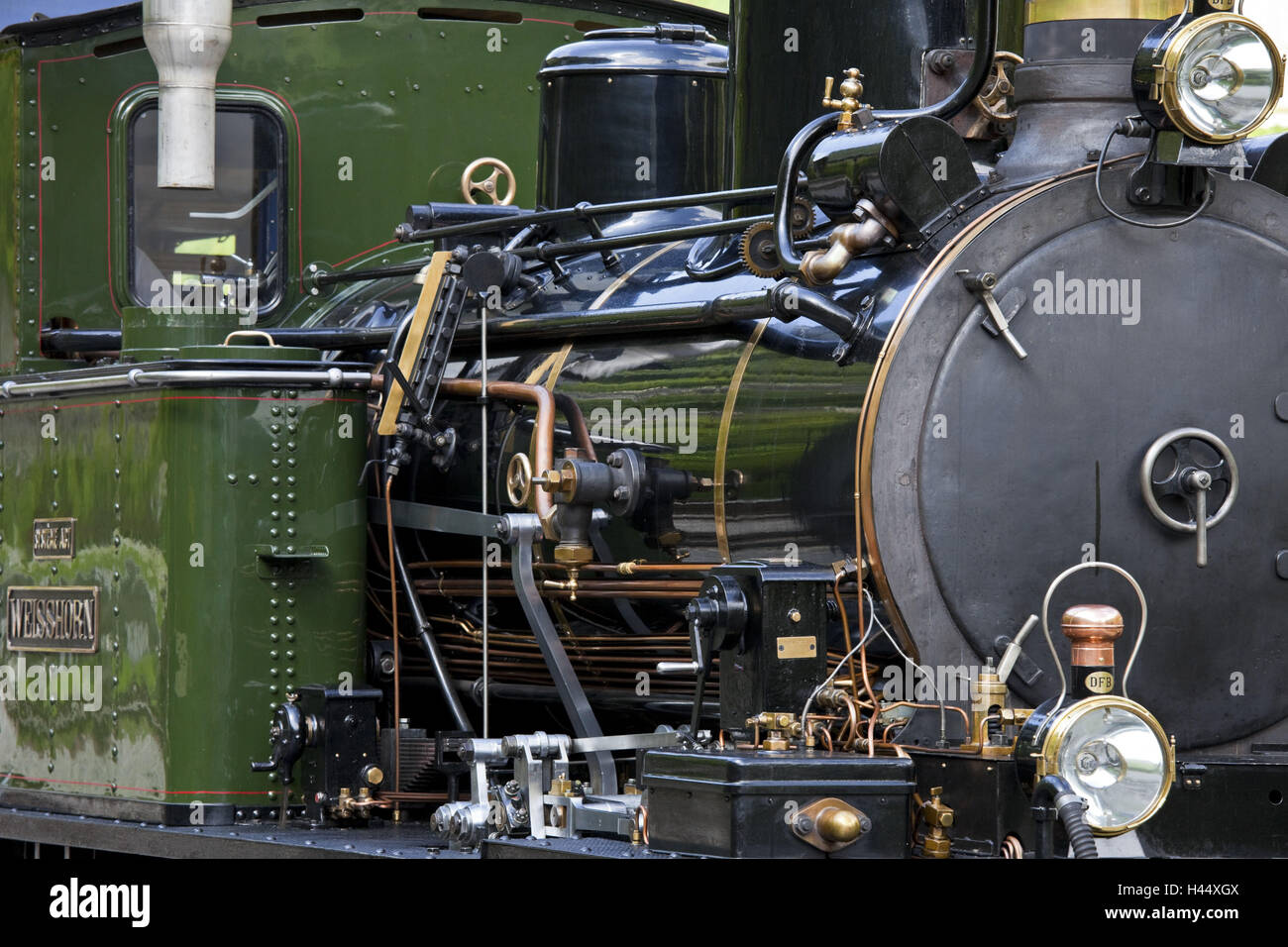 Switzerland, Valais, Gletsch, railway, steam engine, detail Stock Photo ...