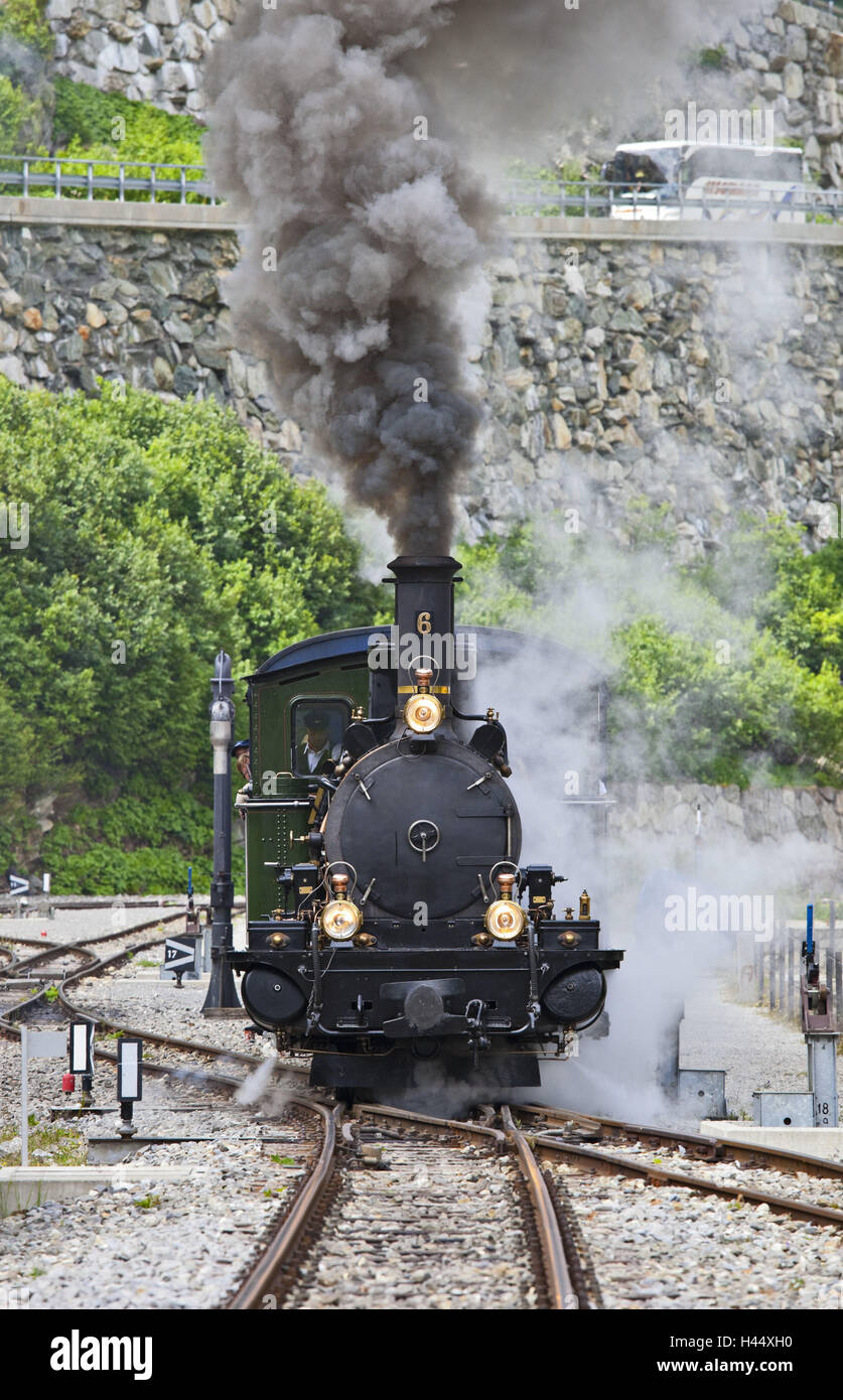 Switzerland, Valais, Gletsch, railway, steam engine Stock Photo - Alamy
