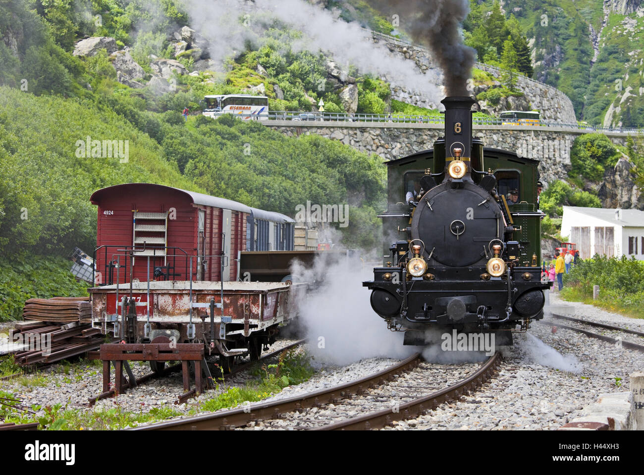 Switzerland, Valais, Gletsch, railway, steam engine Stock Photo - Alamy