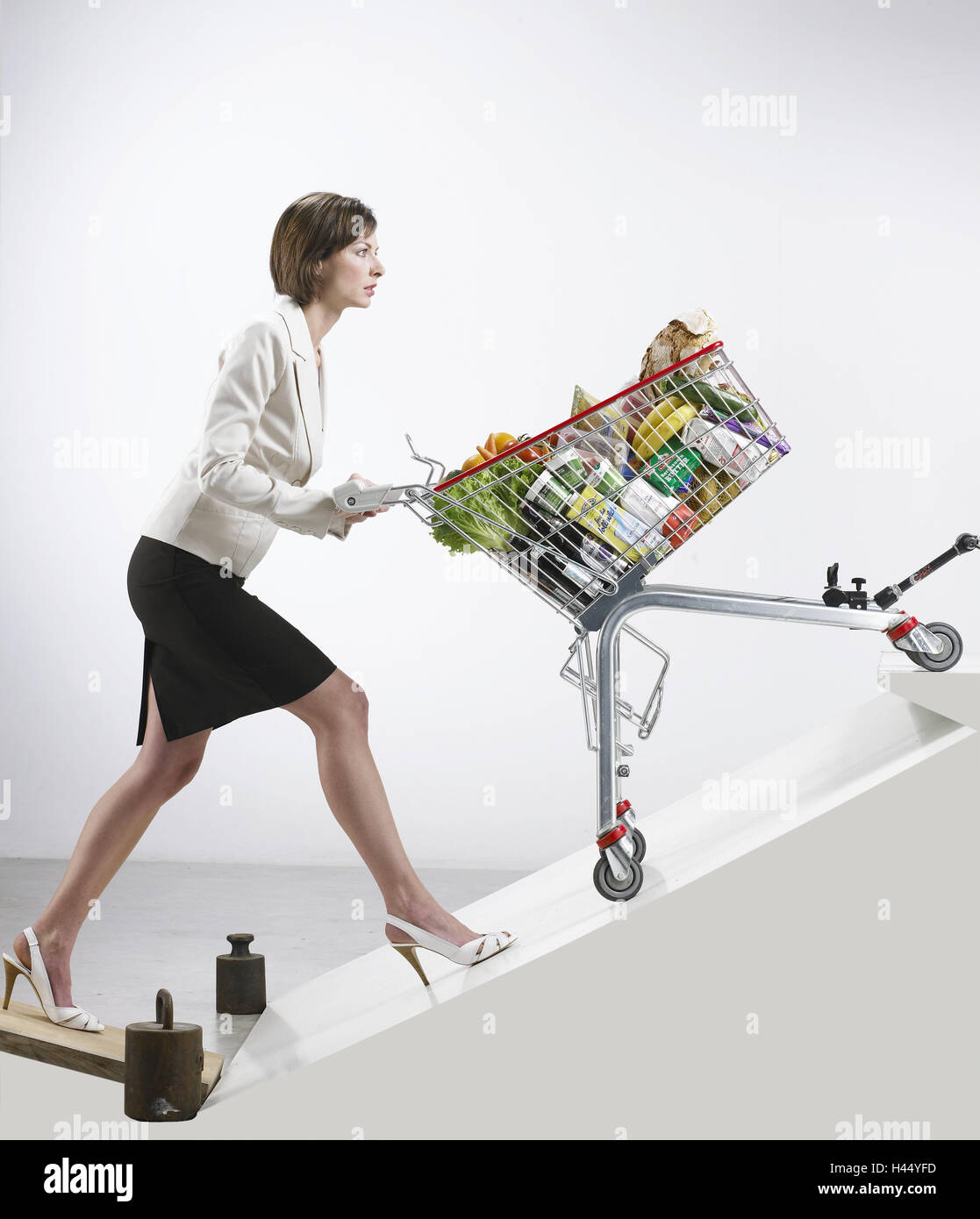 Woman, seriously, shopping carts, push, uphill, preview, person ...