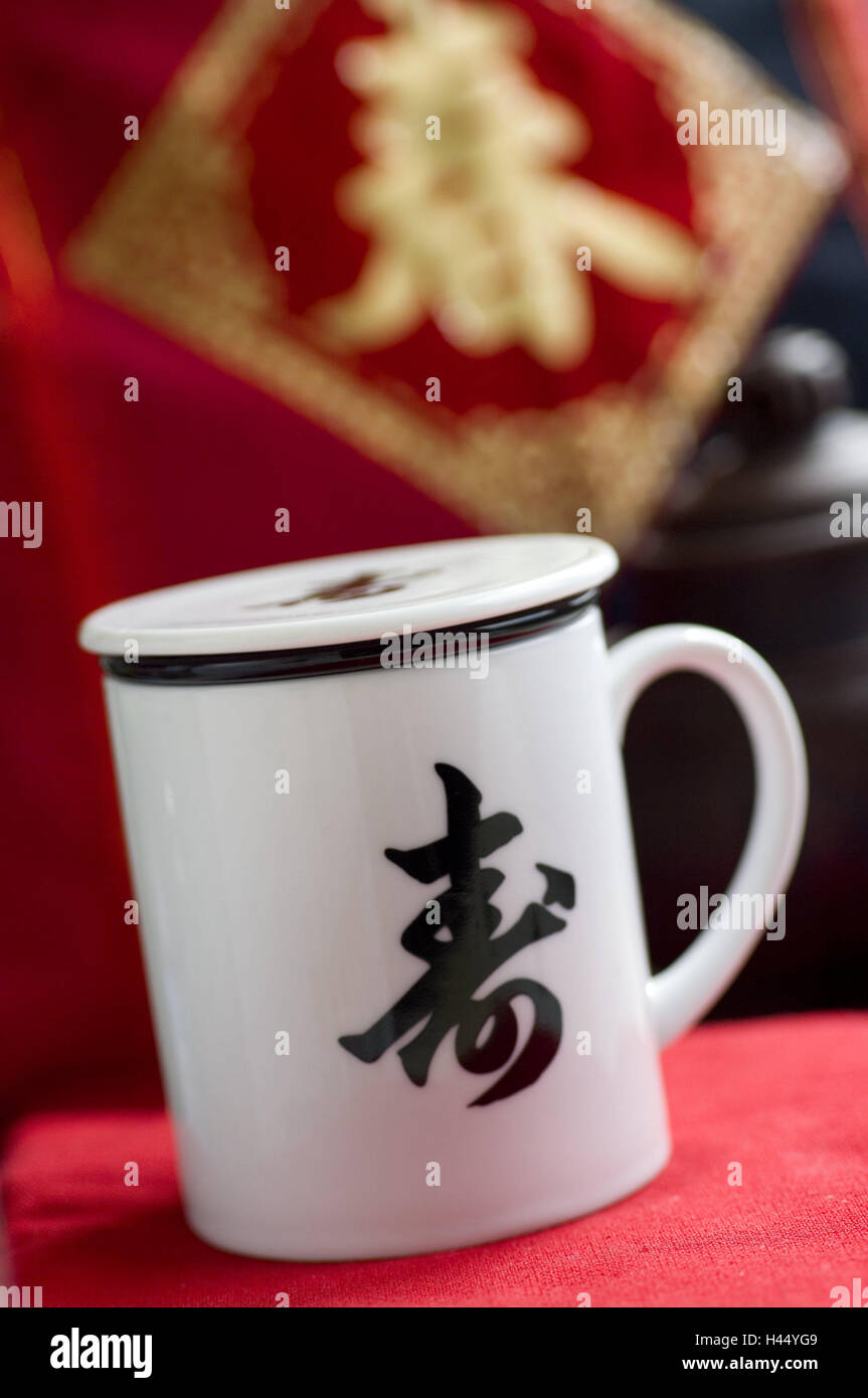 Cup, figure, in Japanese, lid, tea vessel, tea, vessel, teacup, white ...