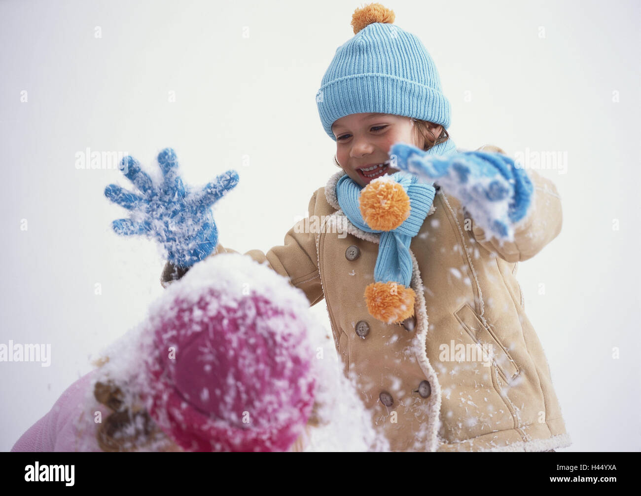 Boy, girl, pelt, snow, happy, winters, people, children, siblings ...