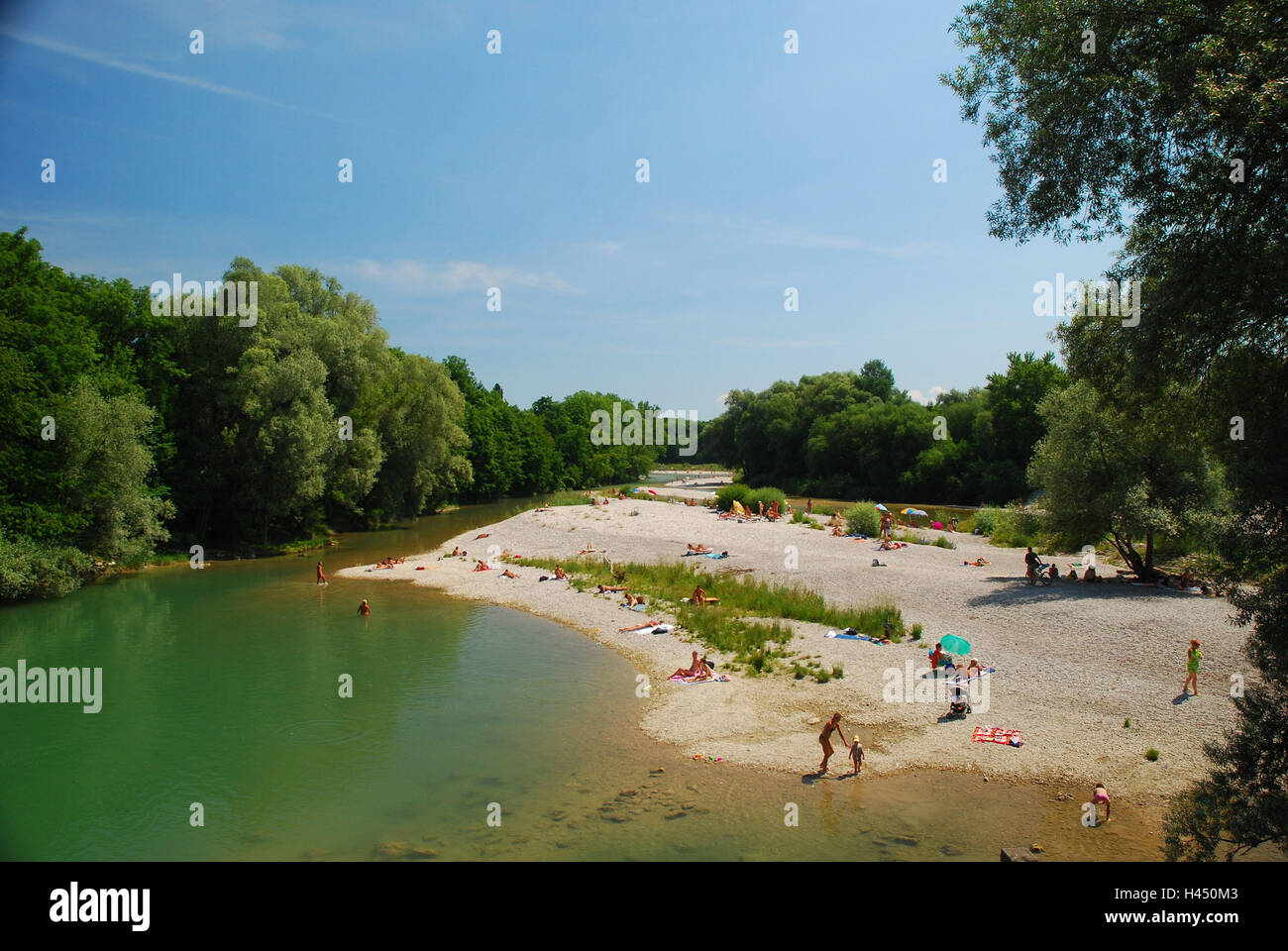 Germany, Bavaria, Munich, the Isar, shore, Flaucher, bathers Stock ...
