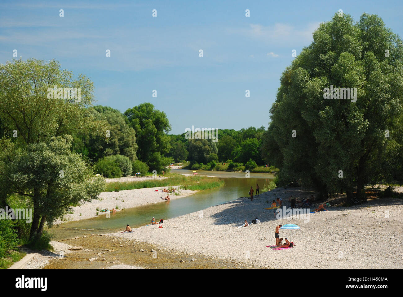 Germany, Bavaria, Munich, the Isar, shore, Flaucher, bathers Stock ...