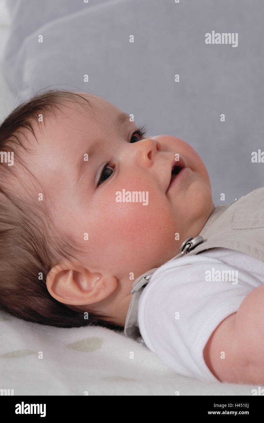 Baby, girl, back, lie, smile, observe portrait, curled, infant, person ...