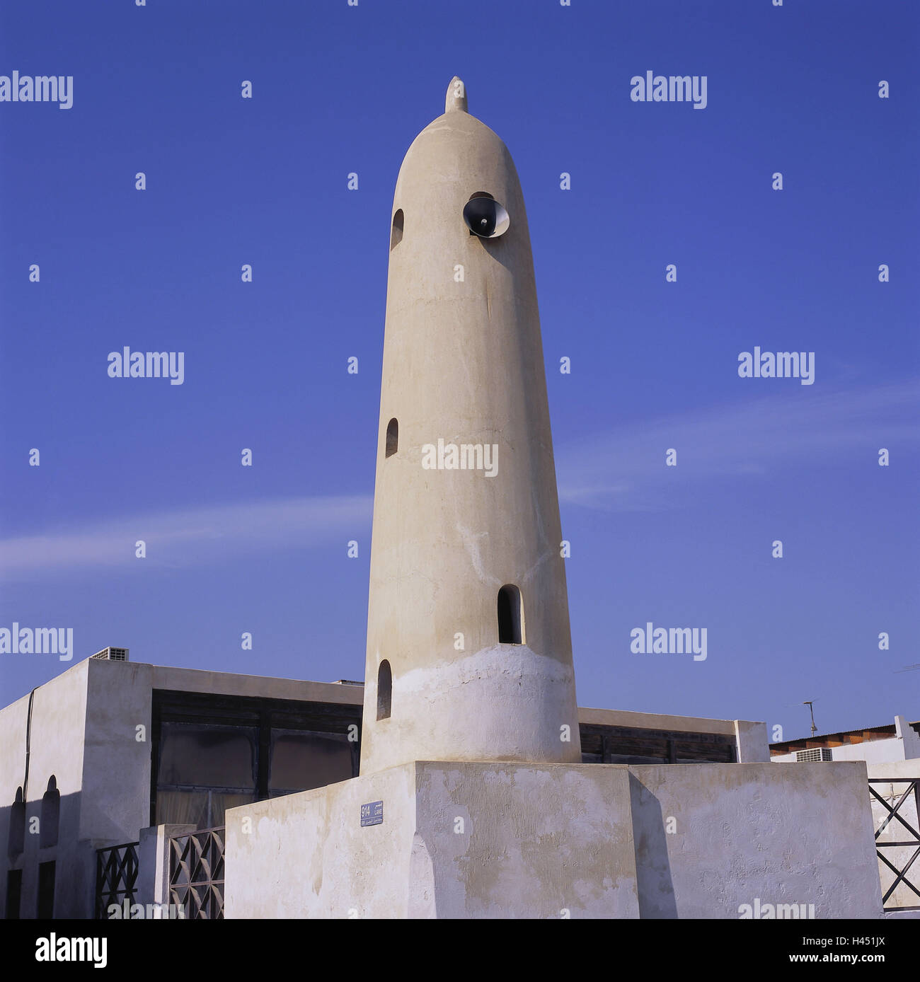 Bahrain, island Muharraq, mosque, detail, minaret, loudspeaker, island ...
