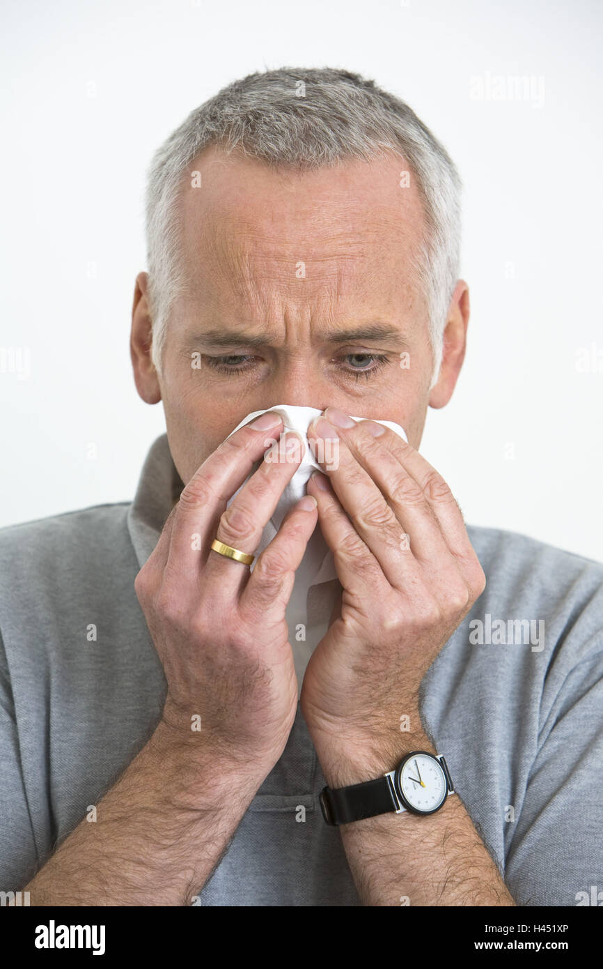 Man, coryza, sneeze, handkerchief Stock Photo - Alamy