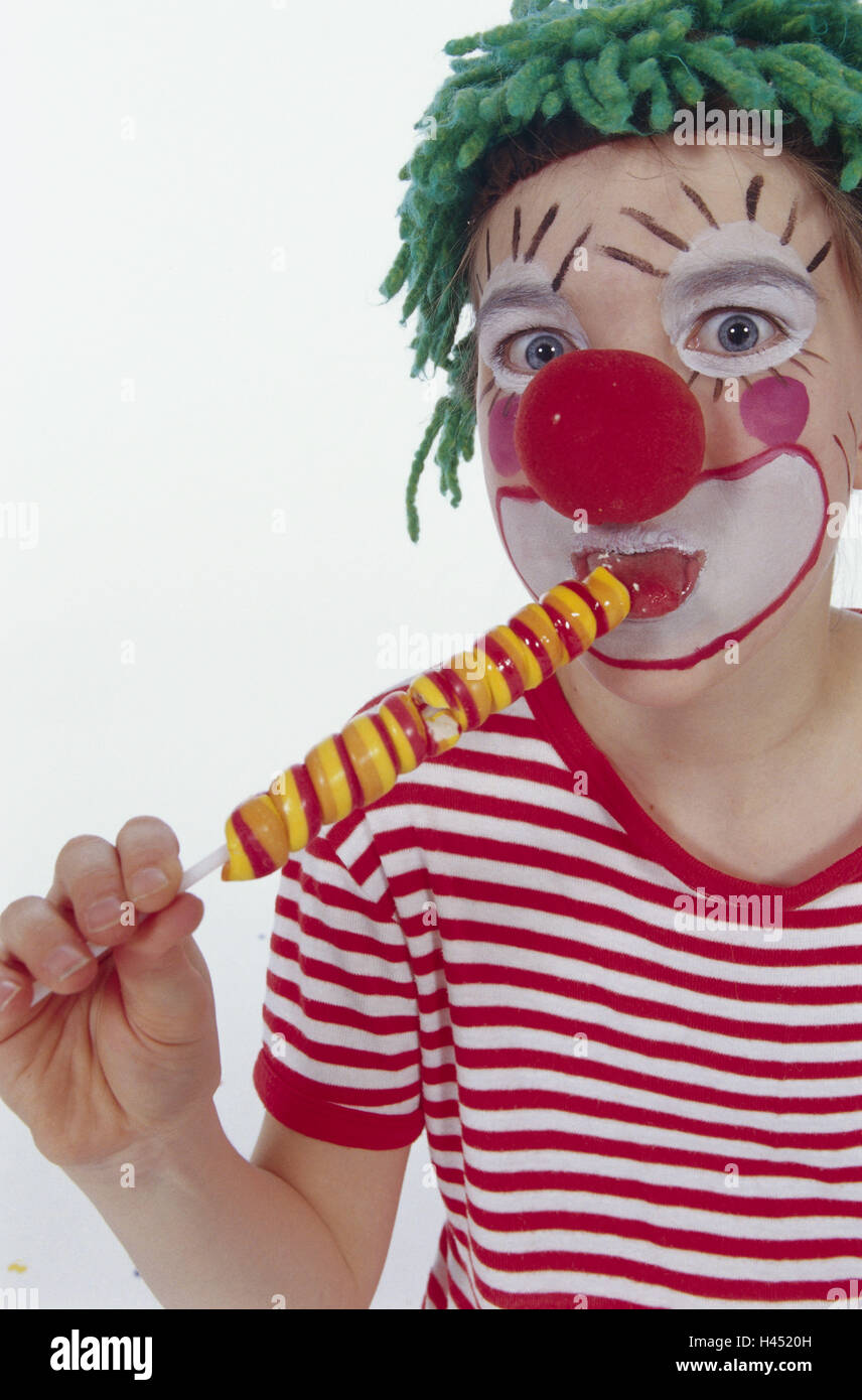 Carnival, girl, disguise, costume, clown, lolly, licking, portrait ...