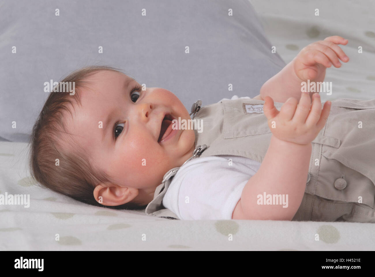 Baby, girl, back, lie, laugh, happy, observe, portrait, infant, person ...