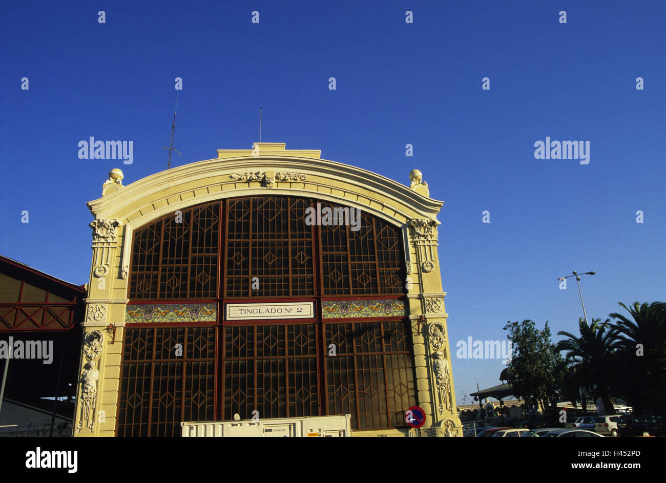 Spain, Valencia, harbor-buildings, gate Nr. 2, detail, shipyard ...