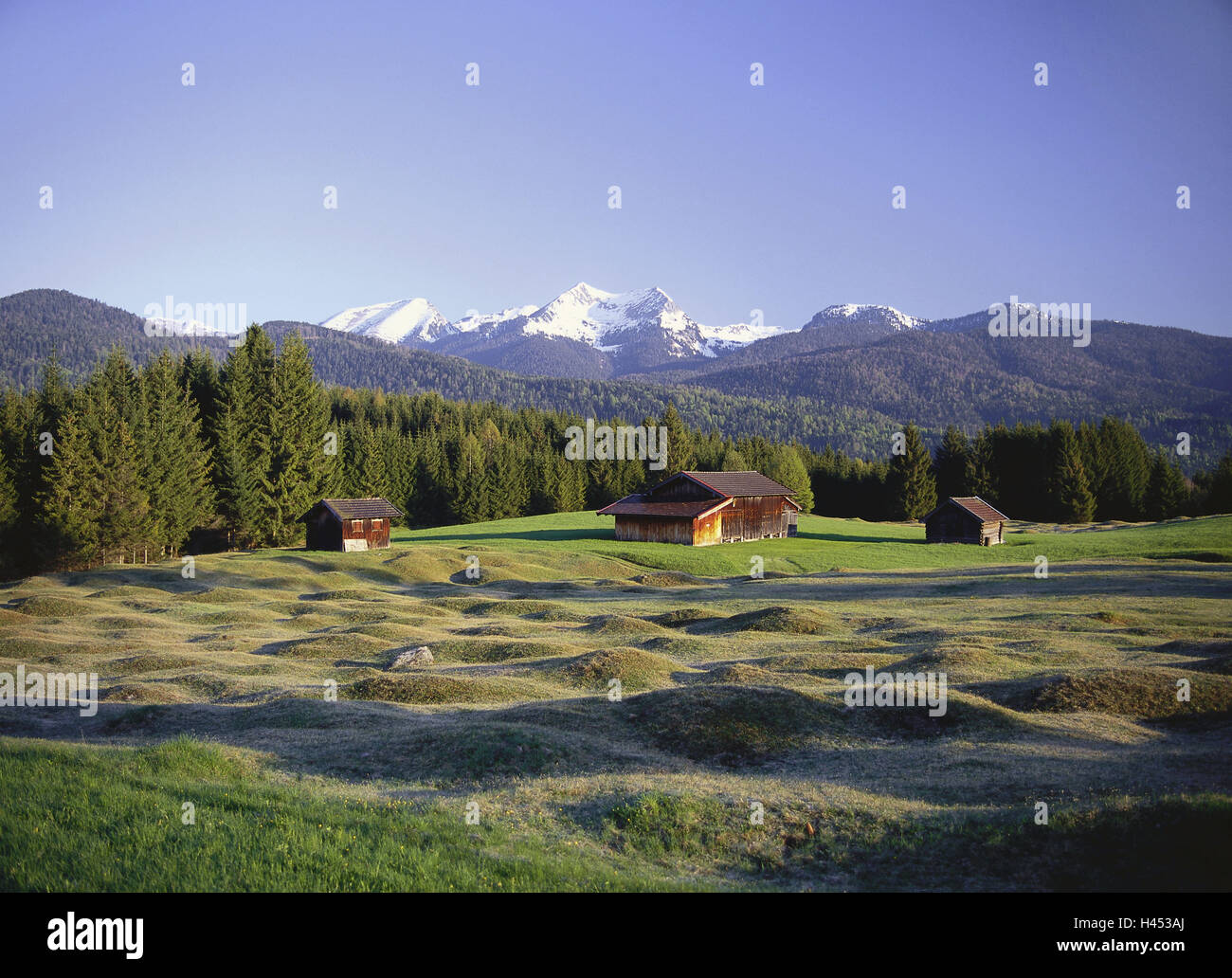 Germany, Bavaria, Mittenwald, hump meadows, mountain landscape ...