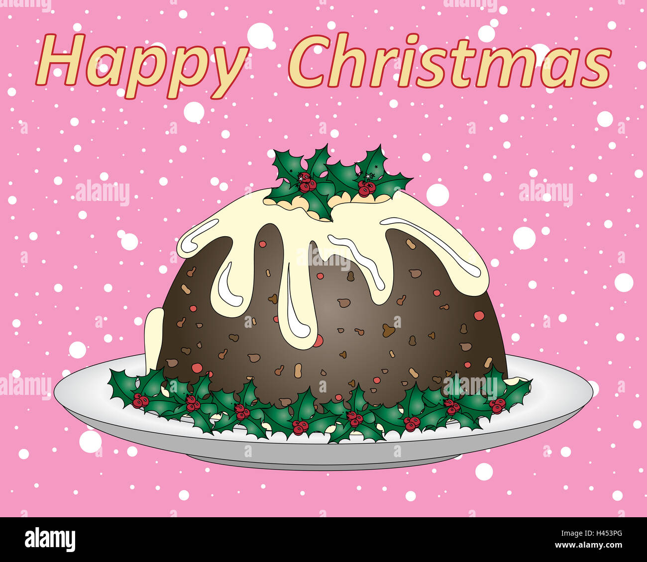 an illustration of a stylized Christmas pudding with holly decoration ...