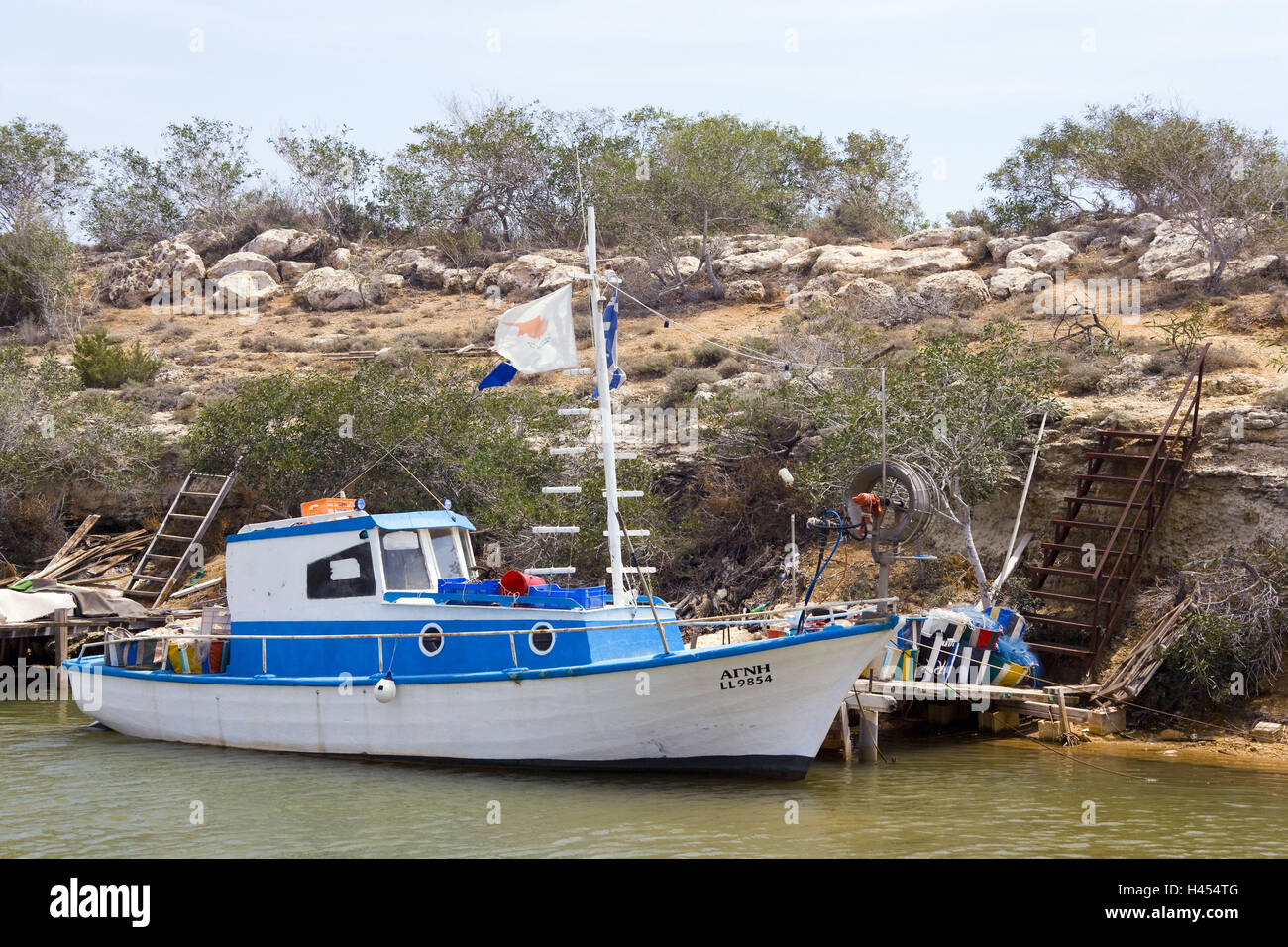 Cyprus, Potamos, inlet, coast, landing stage, fishing boat Stock Photo ...