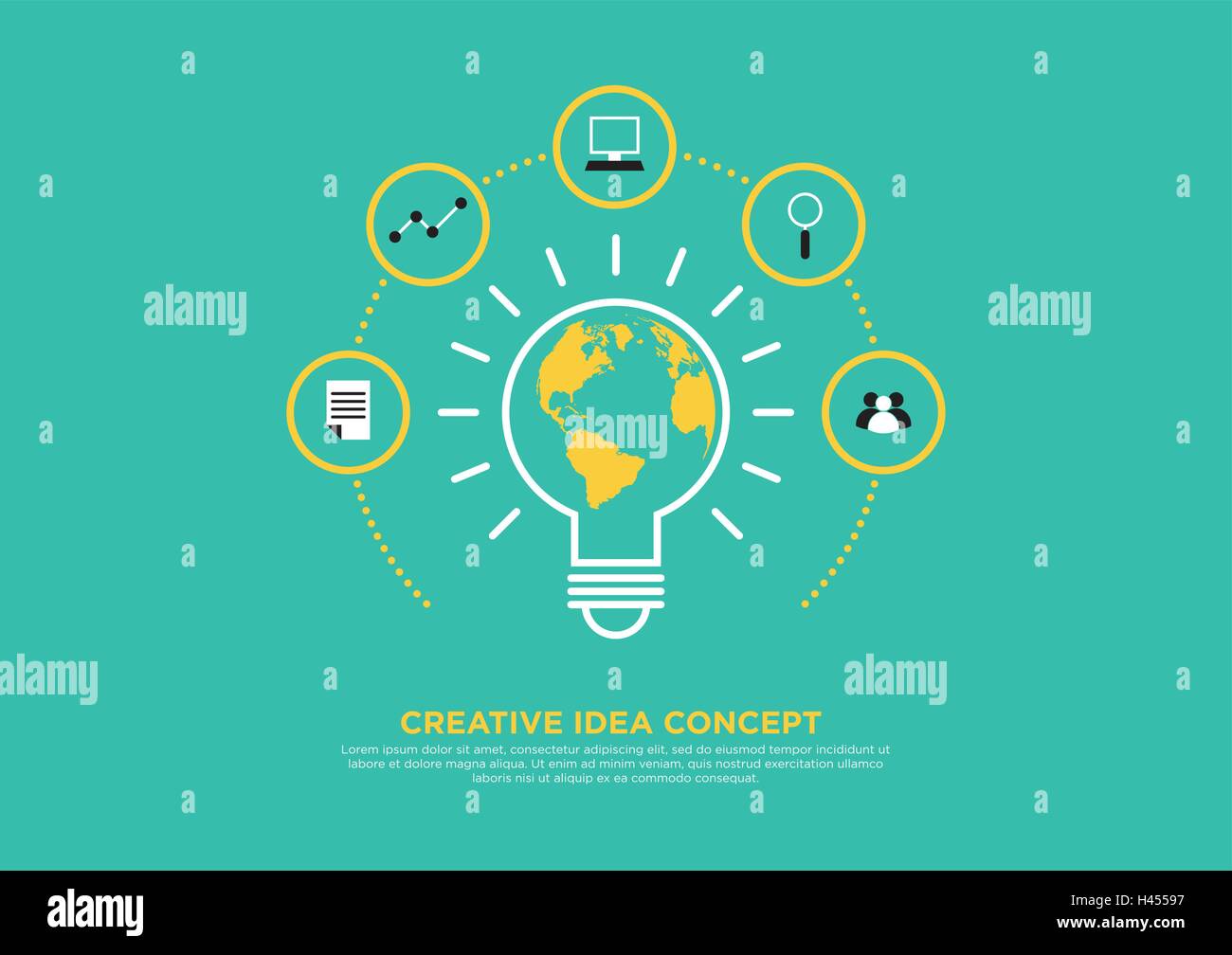 Creative idea concept, light bulb and globe vector illustration Stock ...