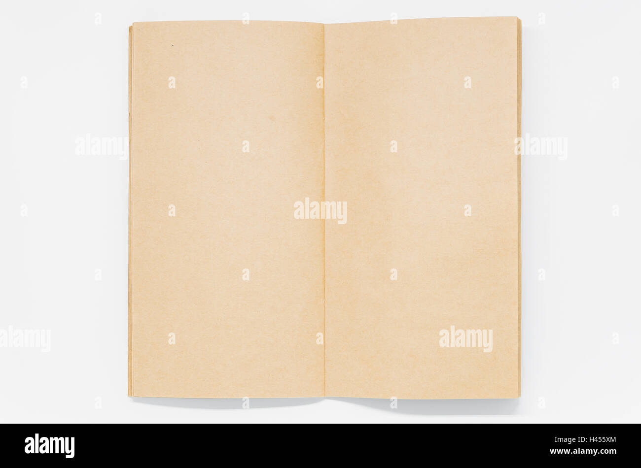 Opened Brown plain notebook on white background and selective focus ...