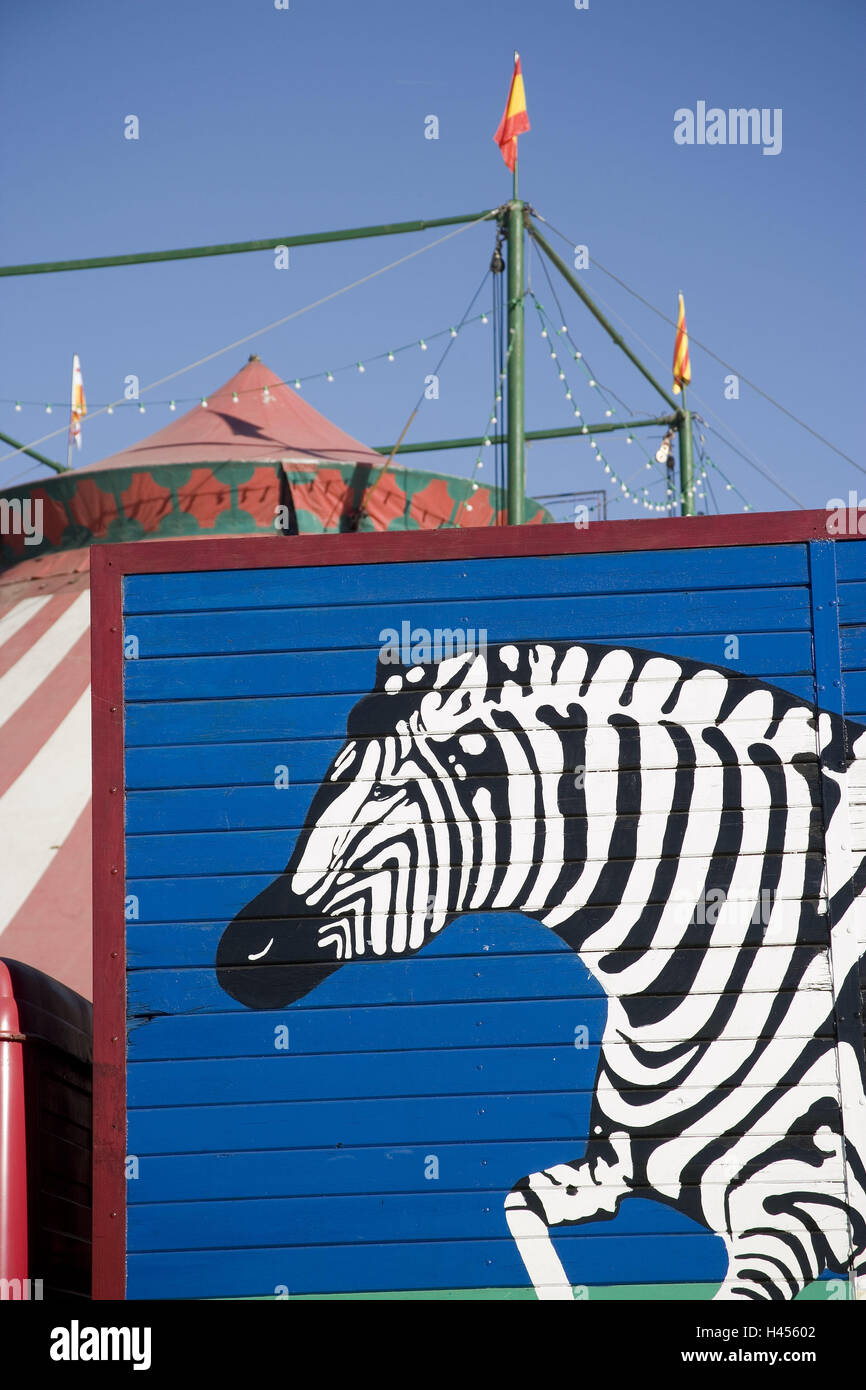 Circus, wooden wall, painted, zebra, detail Stock Photo - Alamy