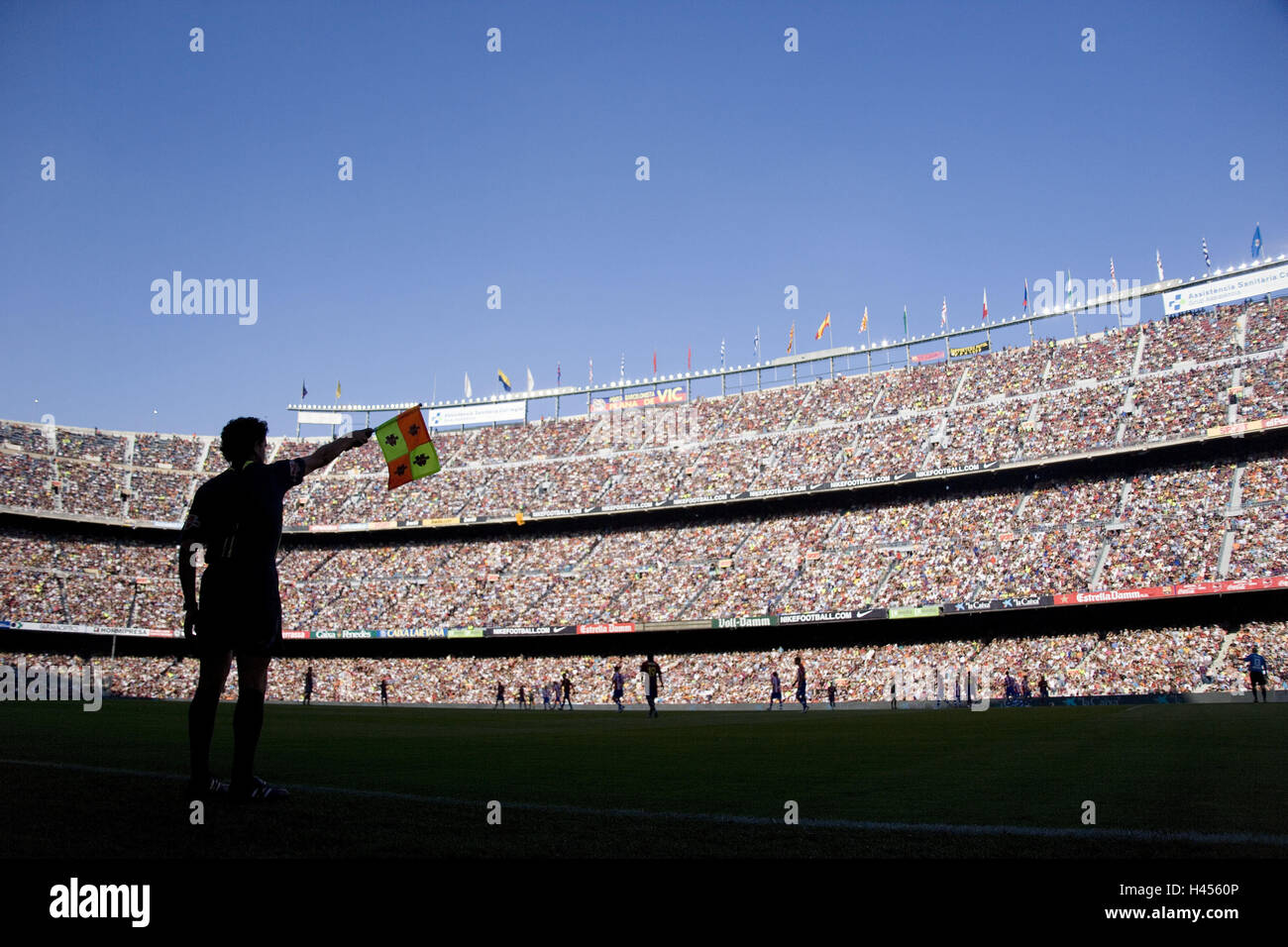 Spain, Barcelona, football stadium Camp Nou, football match, linesman ...