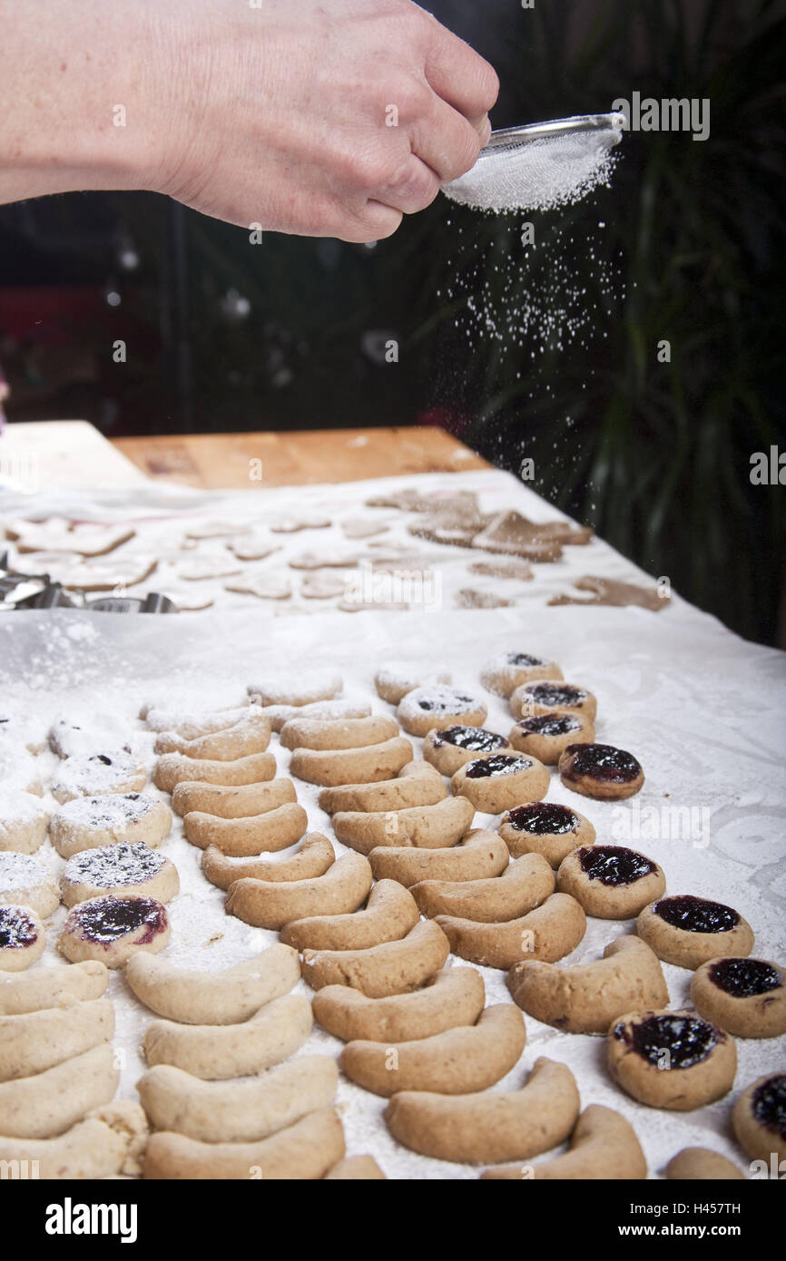Woman, biscuit, icing sugar, dust, detail, person, Christmas biscuit ...