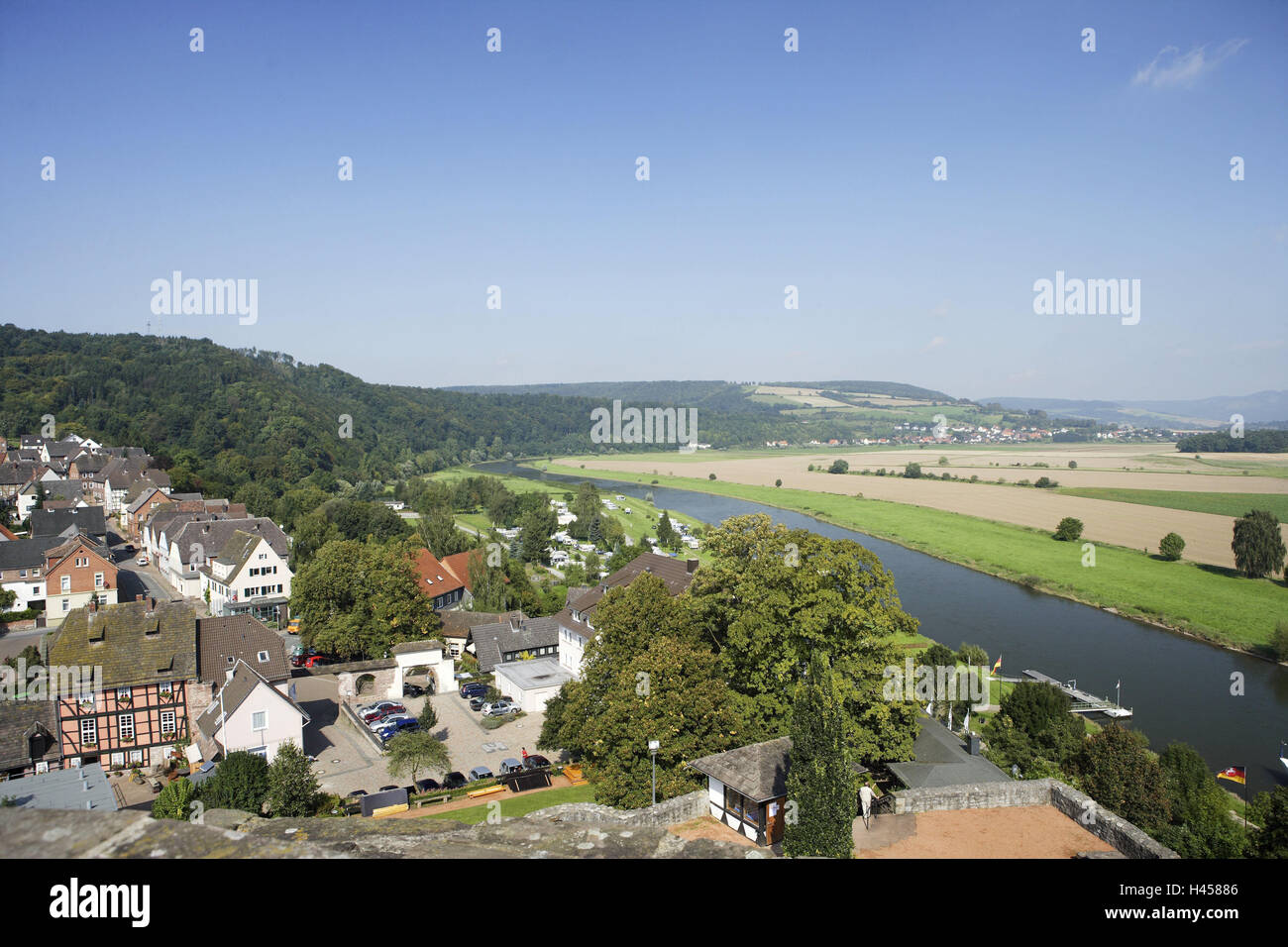 Germany, Weser mountainous country, Polle, the Weser, scenery, Weser ...