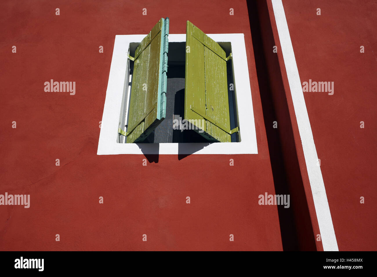 Italy, house, facade, red-white, window, shutters, half-open ...