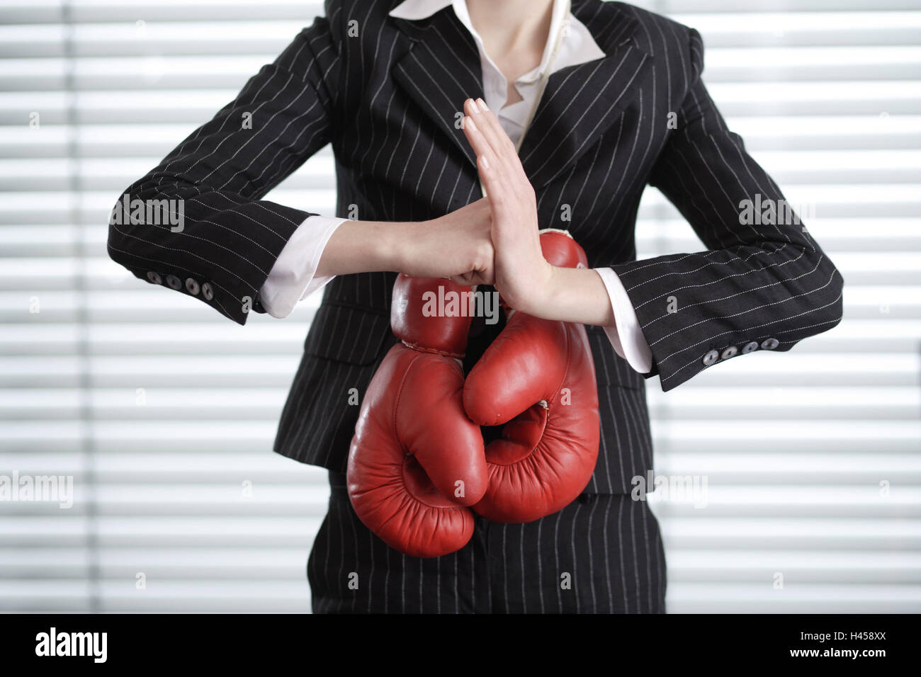 Businesswoman, suit, detail, hands,, Gesture, thump, boxing gloves ...