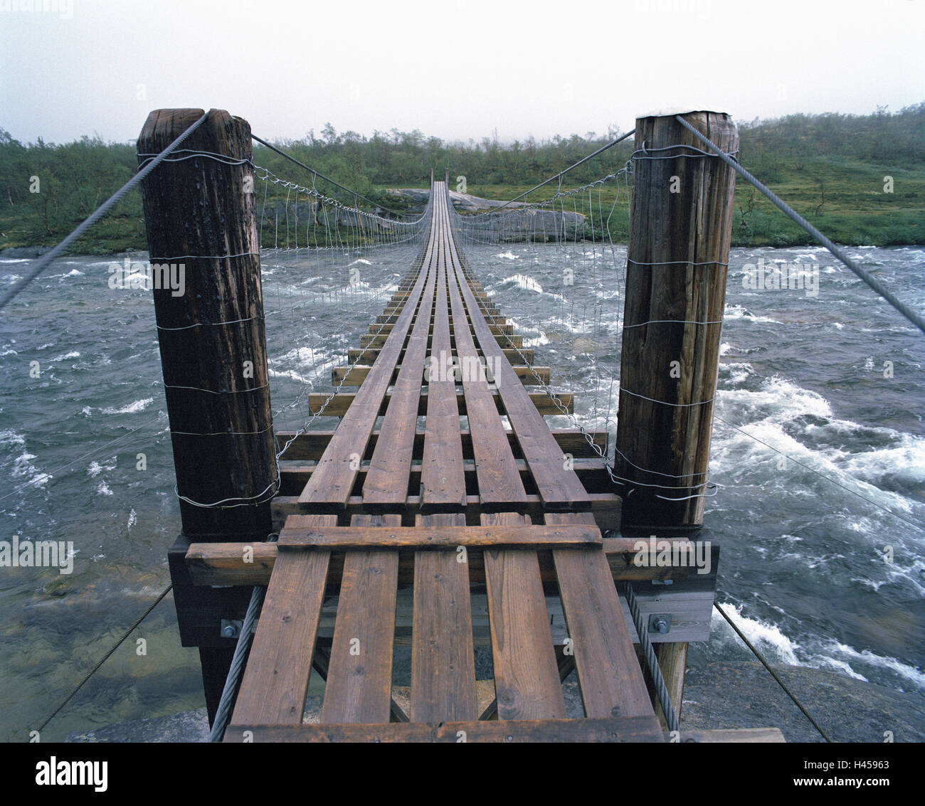River, waves, suspension bridge, Water, waters, restlessly, wildly ...
