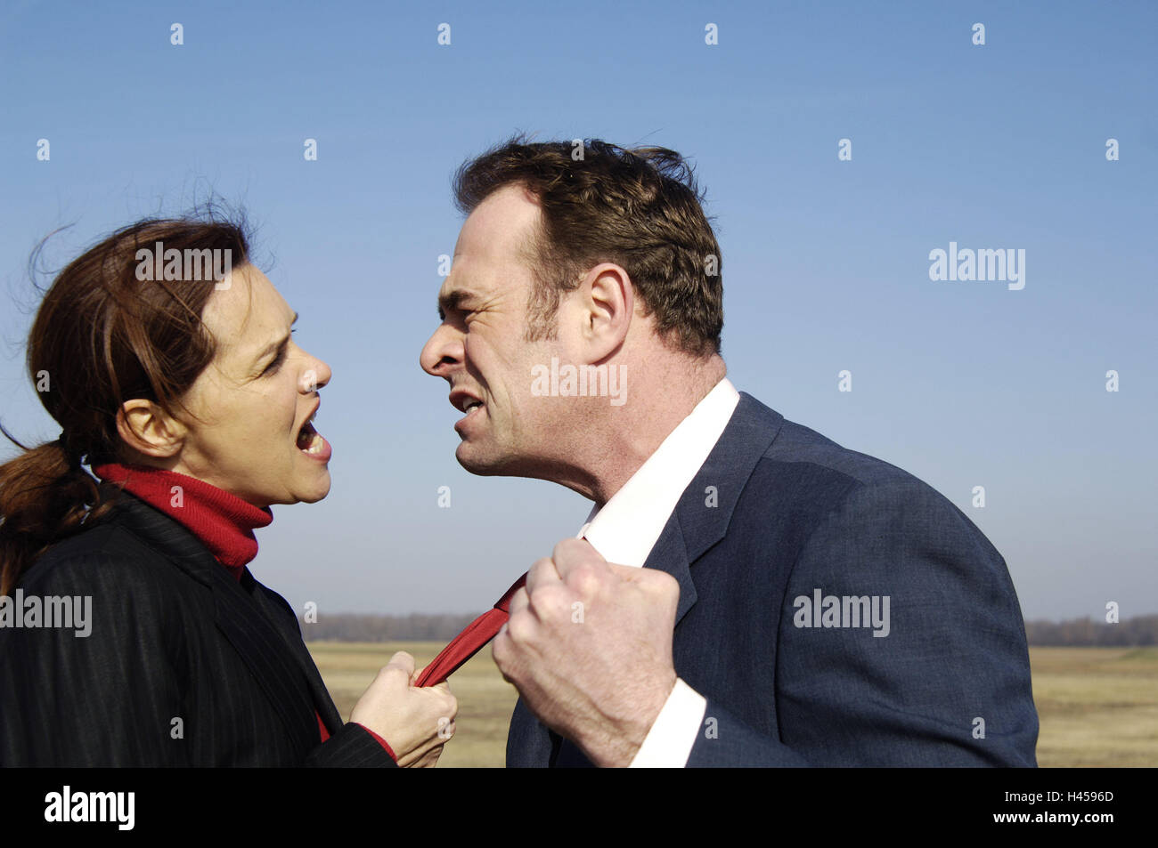 Couple, fight, power, half portrait, side view, people, man, woman ...