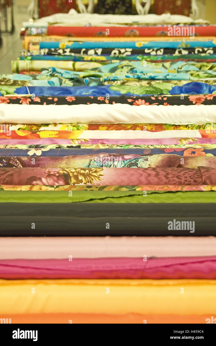China, Peking, silk substances, bales, colourfully, brightly, detail ...