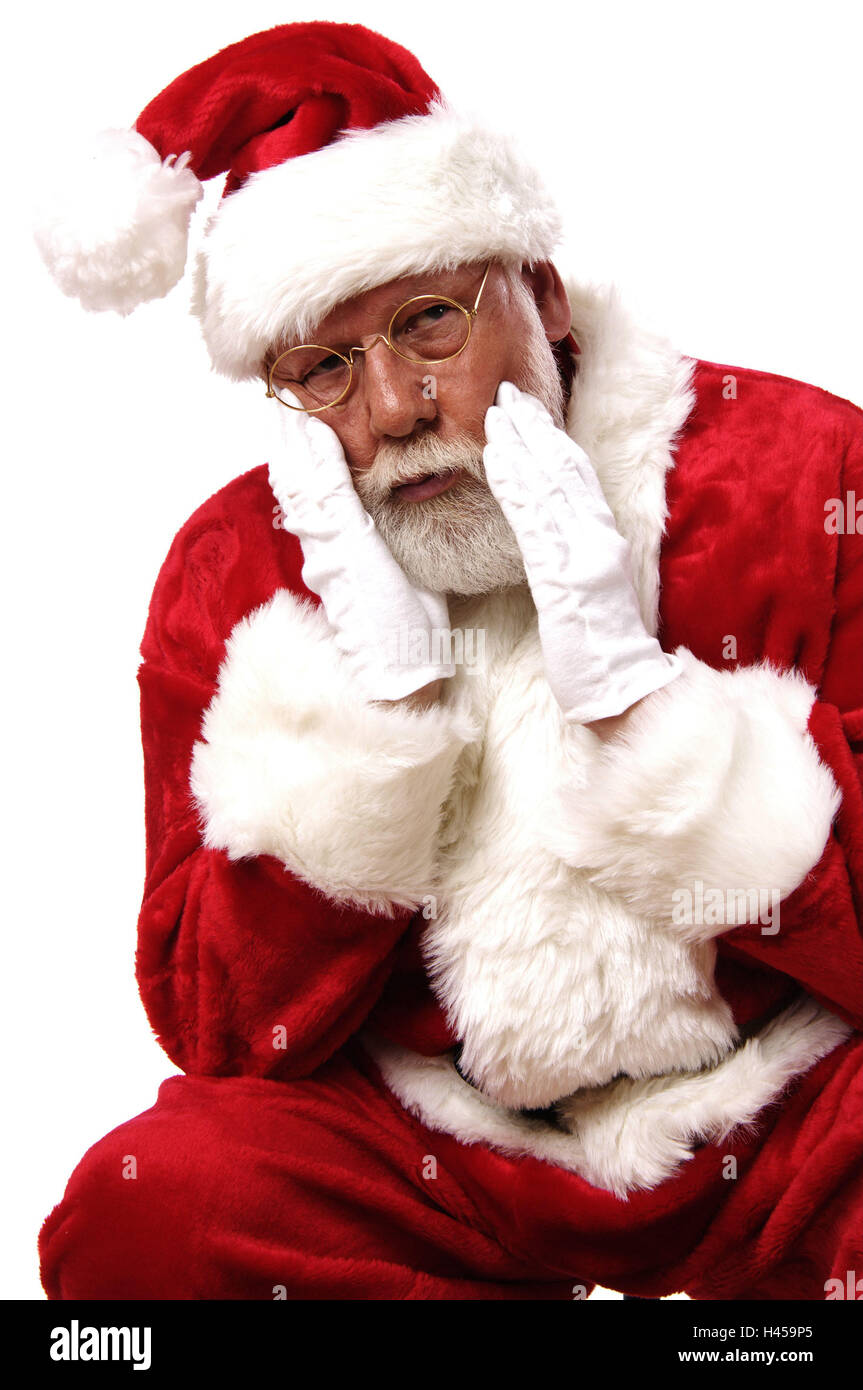Santa Claus, sadly, head rest on, half portrait, studio recording, man ...