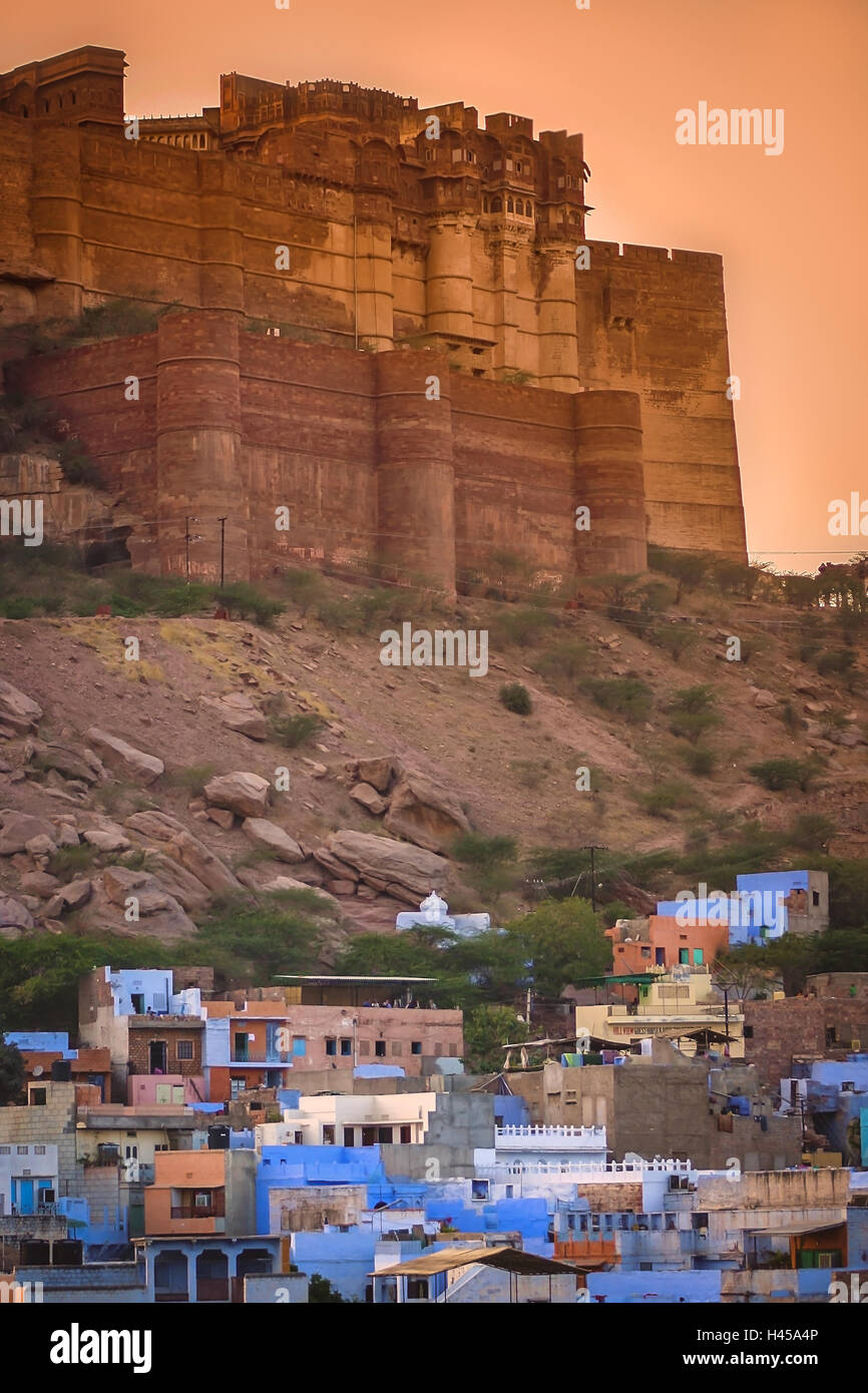 Impressive Fort above blue city Jodhpur in India Stock Photo - Alamy