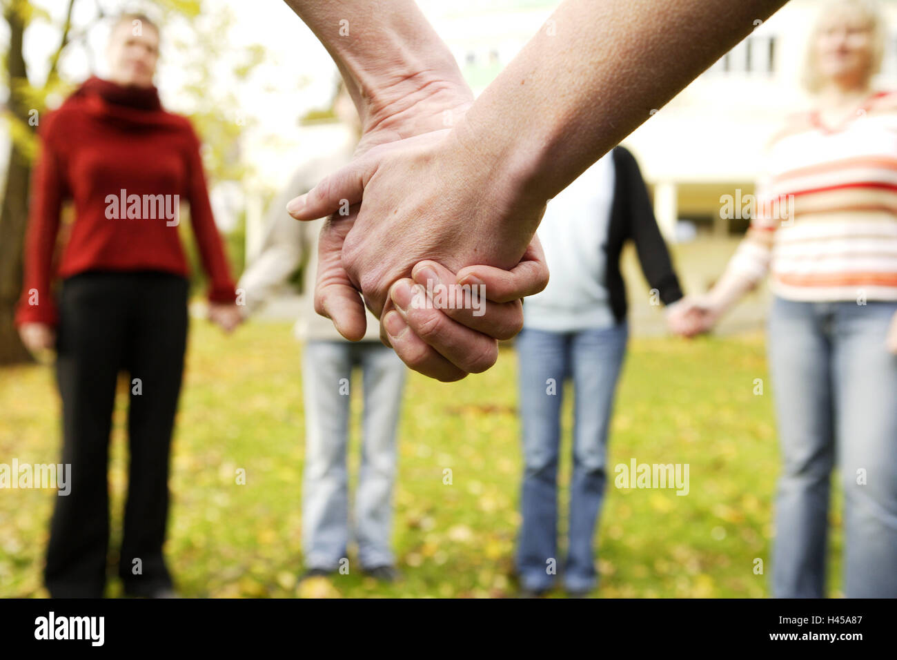 People, hands, hold, circle, form, detail, meadow, adults, group ...