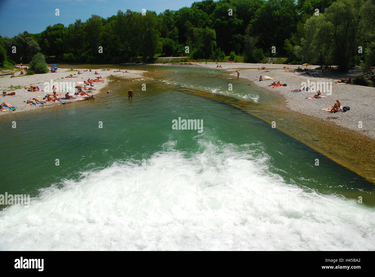 Germany, Bavaria, Munich, the Isar, shore, Flaucher, bathers Stock ...