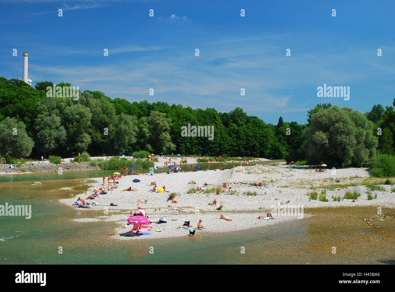 Germany, Bavaria, Munich, the Isar, shore, Flaucher, bathers Stock ...