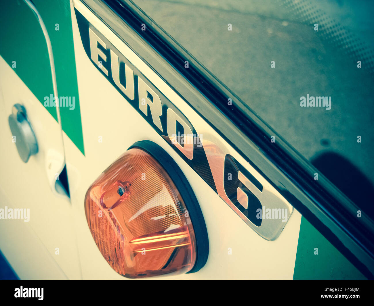 Euro 6 label on bus for urban transport Stock Photo - Alamy