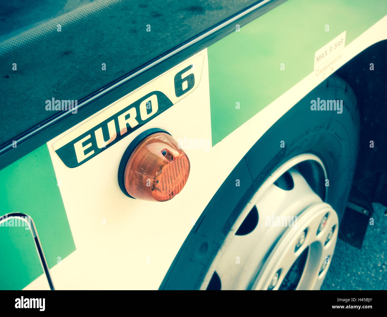 Euro 6 label on bus for urban transport Stock Photo - Alamy