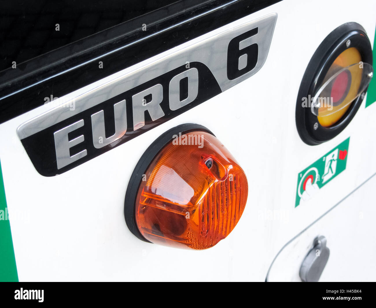 Euro 6 label on bus for urban transport Stock Photo - Alamy