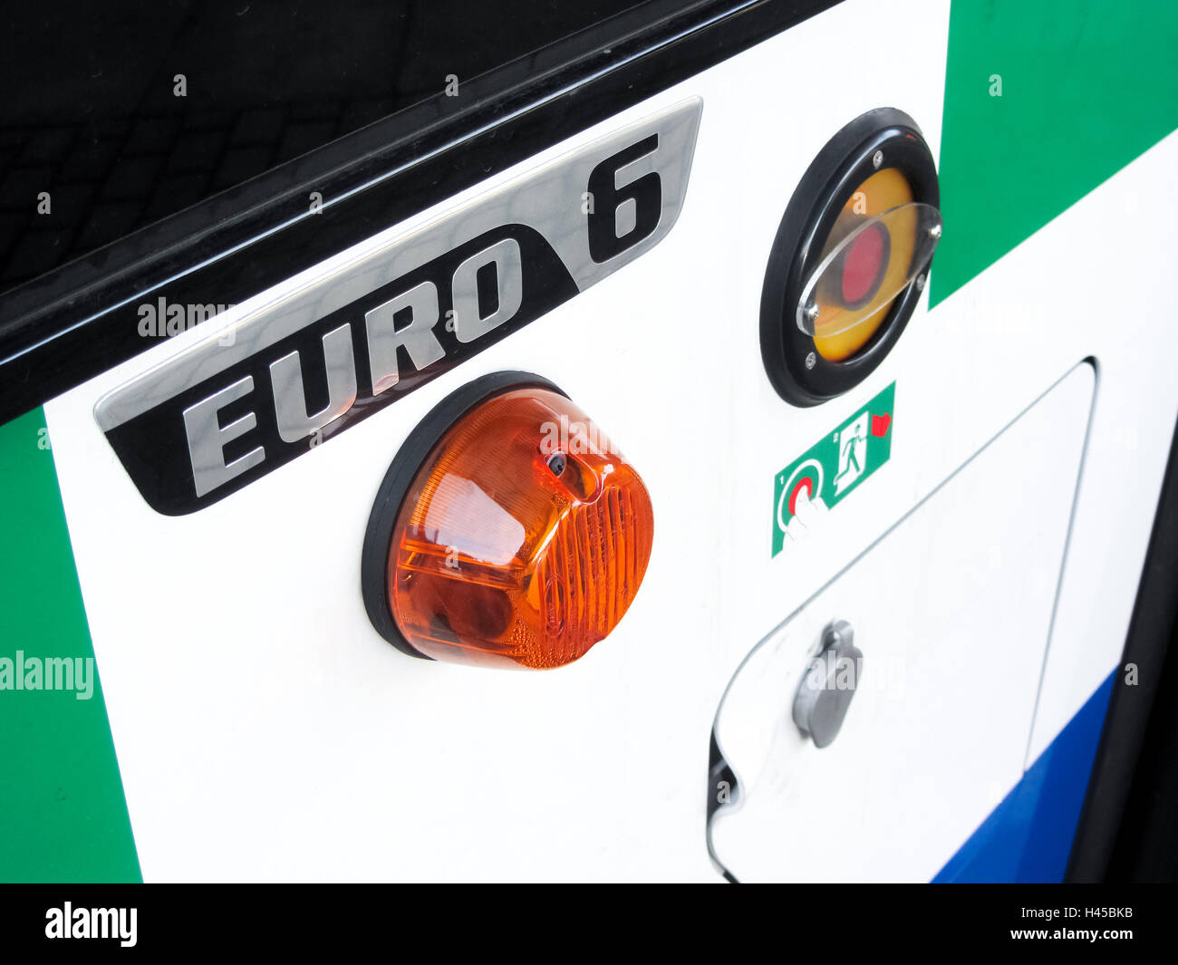 Euro 6 label on bus for urban transport Stock Photo - Alamy