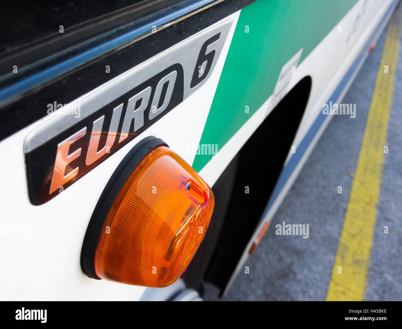 Euro 6 label on bus for urban transport Stock Photo - Alamy