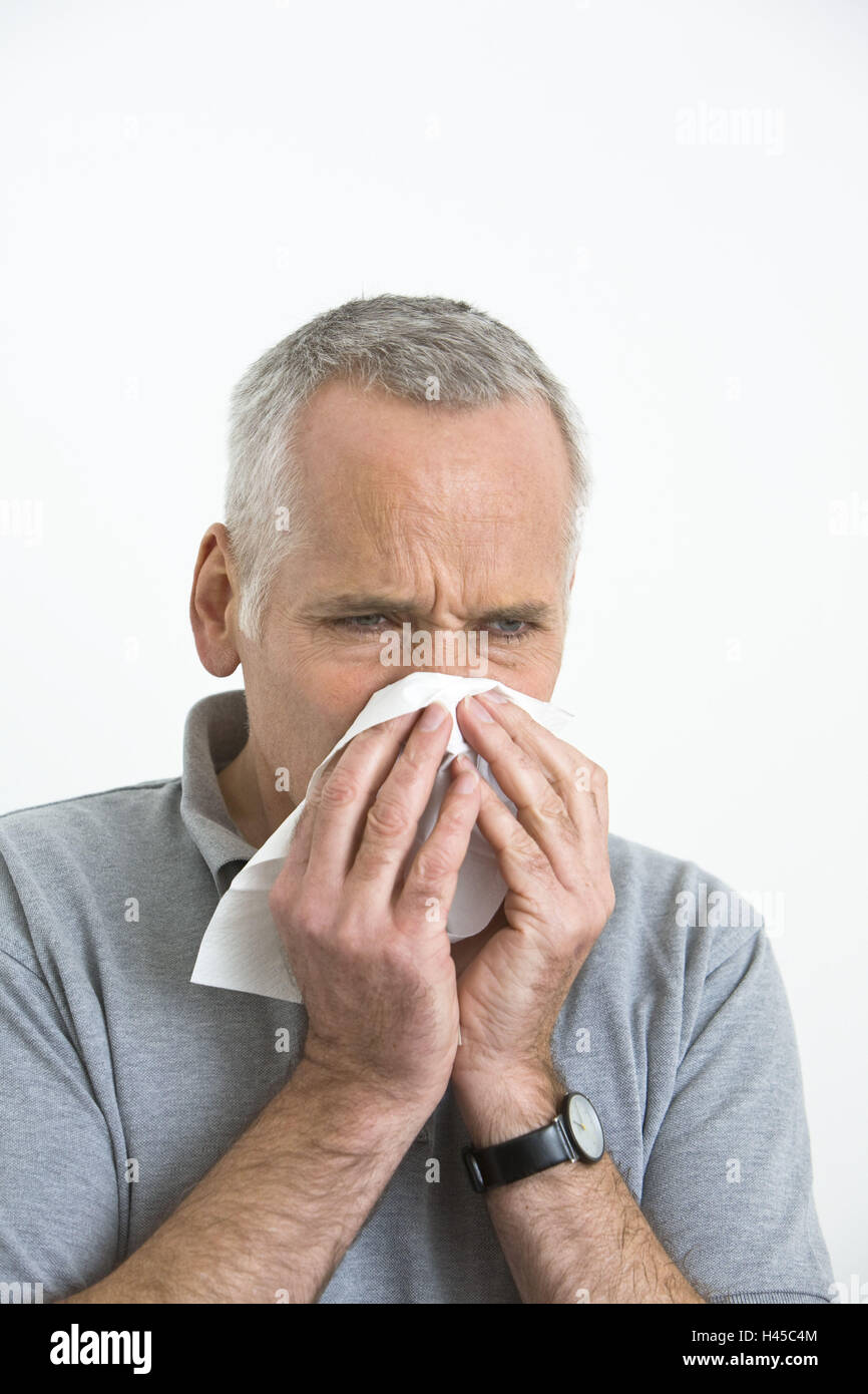 Man, coryza, sneeze, handkerchief Stock Photo - Alamy