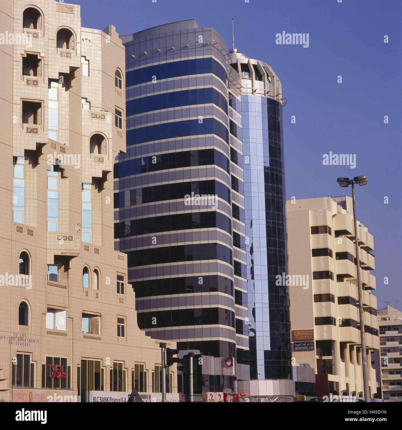 United Arab Emirates, Dubai, Deira, Al Maktoum Road, high rises, detail ...