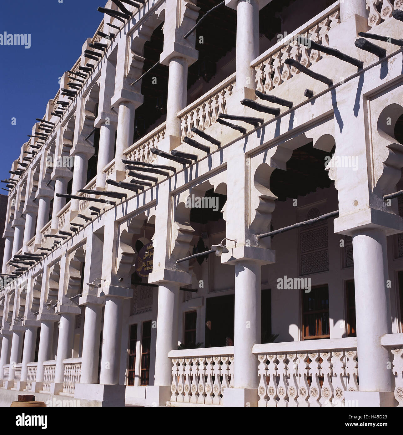 Qatar, Doha, Souq Waqif, house facade, detail, pillars, sheikdom, town ...
