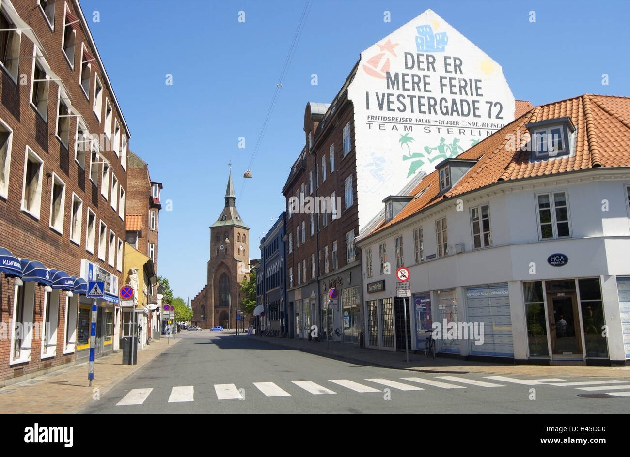 Denmark, Odense, street, houses, cathedral church, town, destination ...
