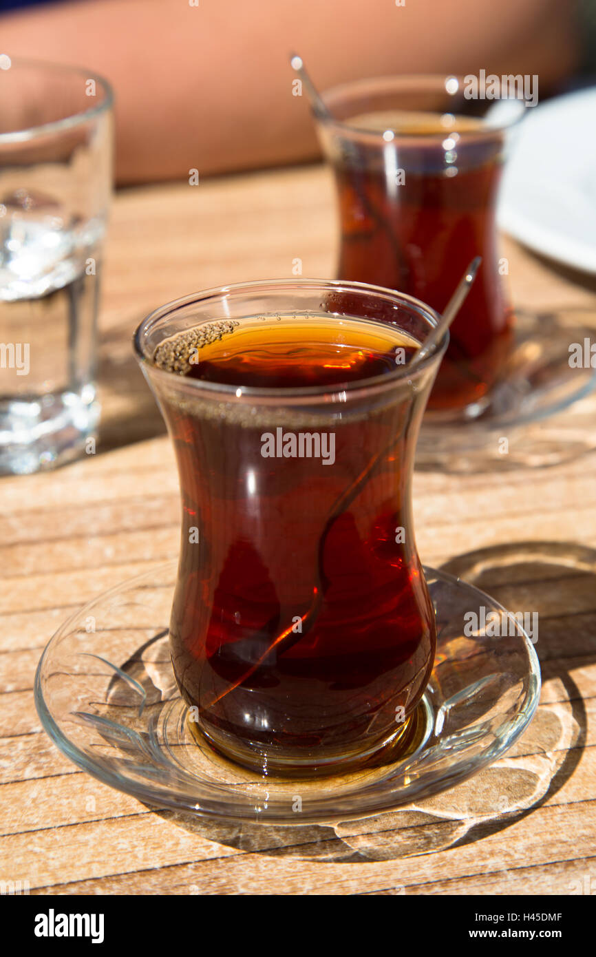 Traditional glass of Turkish Tea taken in Icmeler, Turkey Stock Photo ...