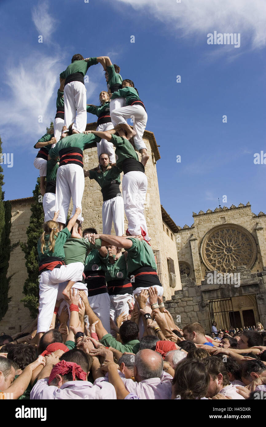 Spain, Sant Cugat del Valles, human tower, no model release, Catalonia ...