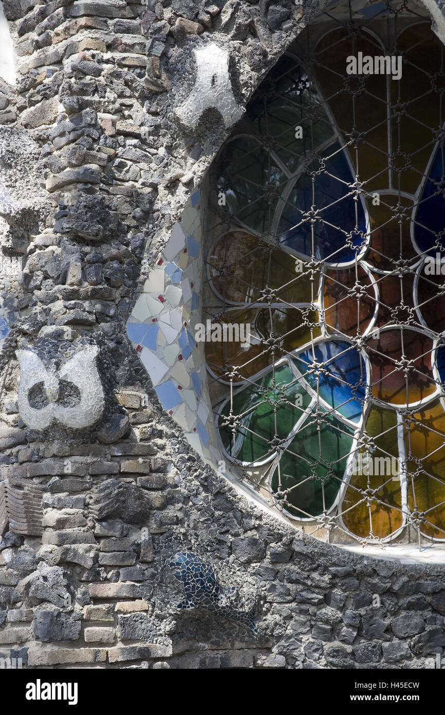 Spain, Santa Coloma de Cervello, crypt, coloured glass window, facade ...