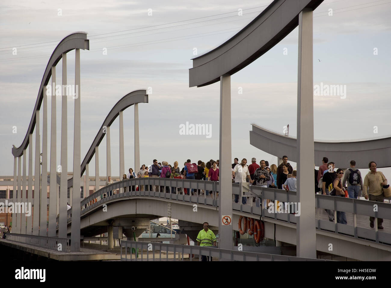 Spain, Barcelona, Rambla de Mar, bridge, pedestrian, Catalonia ...